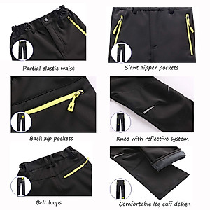 LANBAOSI Kids Boys Girls Waterproof Outdoor Hiking Pants Warm Fleece Lined Black