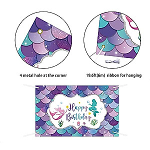 6x3.6ft Mermaid Backdrop for Girls Birthday Mermaid Birthday Banner Mermaid Birthday Party Decorations Photography Background