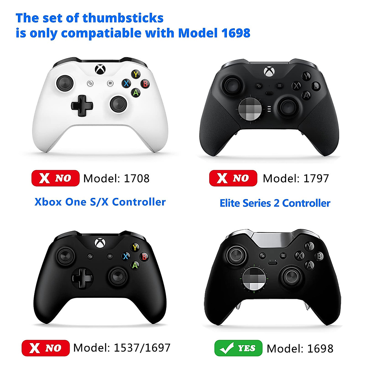 6 in 1 Thumbstick Grips Replacement Parts for Xbox One Elite Controller (Model 1698) - Black