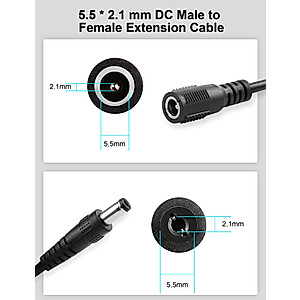 Mr.Power Guitar Effect Pedal Cord DC Power Extension Cable, 5.5 x 2.1mm Male to Female Guitar Effect Pedal Lead/Cord Extender Wire 3.2ft / 39.4in / 1m 20AWG (2 Pack)