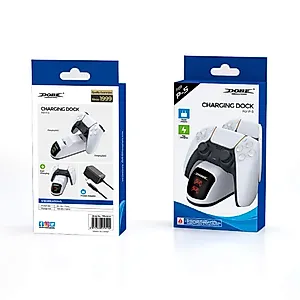 PS5 DualSense Controller Charger, PS5 Controller Charger Station with 5V 3A AC Adapter, Playstation 5 Charging Station Dock with LED Indicator, Safety Chip Protection, Dual USB Type C Fast Charging