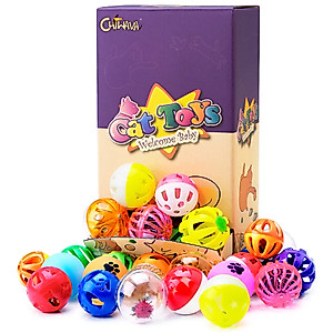 CHIWAVA 36 Pack Plastic Noisy Cat Toy Balls with Bell Kitten Chases Toy 8 Type Assorted Color Size
