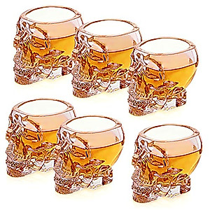 MyGift Clear Glass Novelty Skull Face Liquor Shooter Shot Glasses, Decorative Halloween Drinkware - 2.8 oz, Set of 6