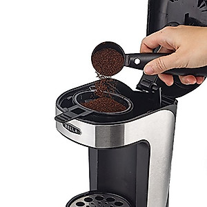 BELLA One Scoop One Cup Coffee Maker, Brew in Minutes, Dishwater Safe, Black and Stainless Steel, Great for Small Kitchens