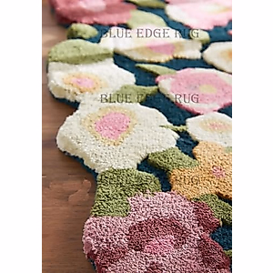BLUEEDGERUG Handmade Flower Multicoloured Irregular Area Rug 100% Imported Blended Wool Floral Area Rug (2.6x6.0 feet)
