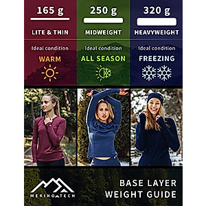 Merino Wool Base Layer Women Pants 100% Merino Wool Leggings Lightweight Thermal Underwear Bottoms + Merino Wool Socks (Large, 165 Black)