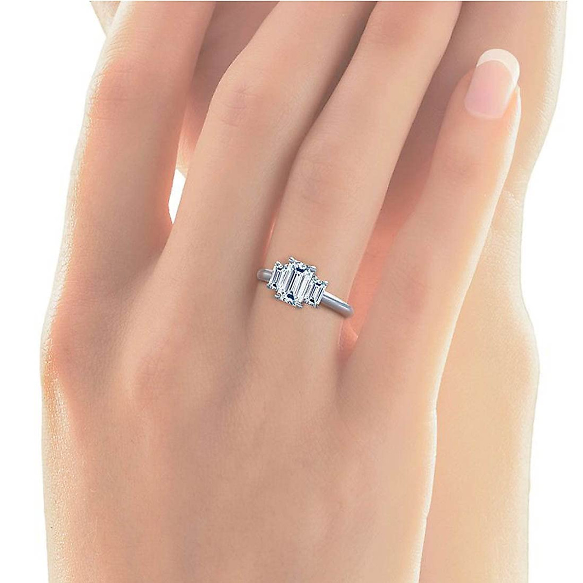 2 TCW Emerald Cut Moissanite Solitaire With accents Engagement Bridal Ring For Women In 10KT Solid Gold In Prong Setting For Wedding Anniversary ( Center 1 CT , Clarity VVS1-VVS2 , Color D-E,6)