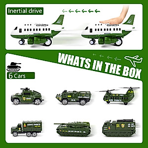 UNIH Army Tank Toy Set Bundle with Transport Cargo Airplane Toy Set, Military Toys Playset with Solidier Men and Mini Diecast Car Vehicles, Birthday Gift for Kids Toddler Boys 2 3 4 5 6 7 Years Old