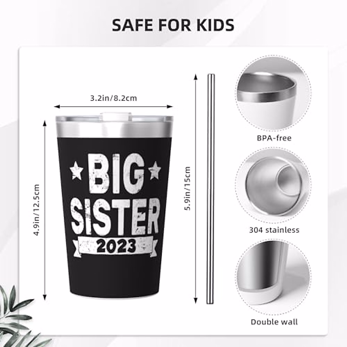 Big Sister Gifts For Girls Travel Cup Double Walled Glass Coffee Mugs with Lids 12oz Reusable Insulated Cappuccino Tea Latte Iced Coffee Cups Travel Mug-HH