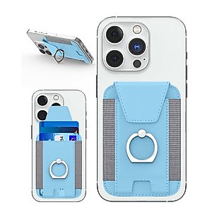 Amzone Magnetic Wallet with Card Holder, Compatible with Mag-Safe Wallet, Leather Card Holder, Wallet with Phone Ring for iPhone 15/14/13/12 Series, 7 Cards Holder (Light Blue)