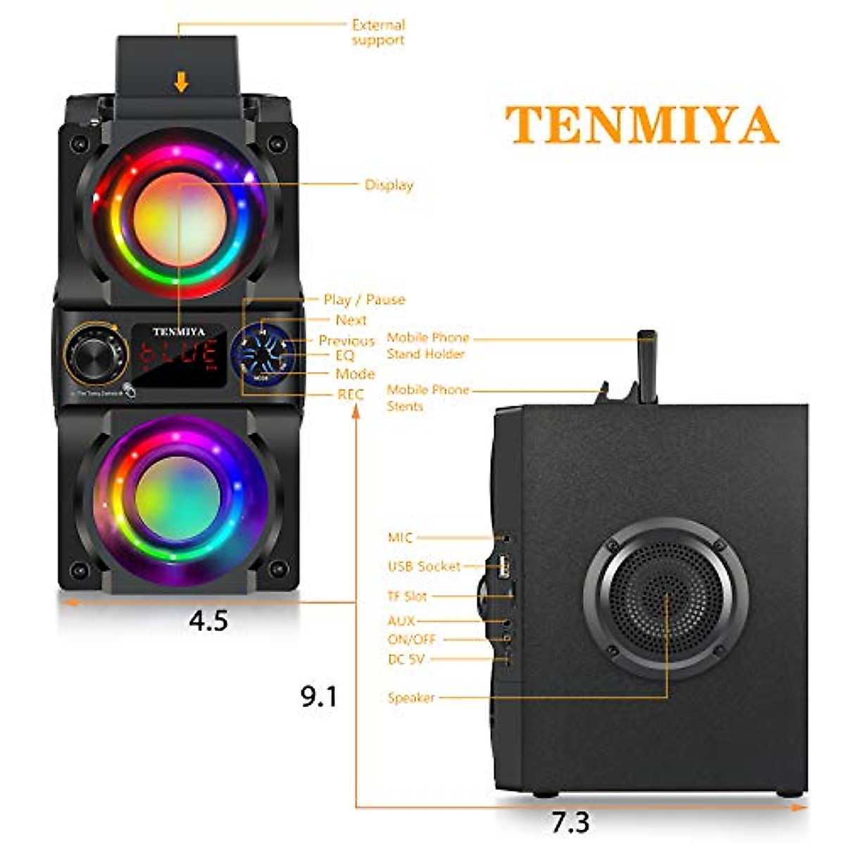 Bluetooth Speaker, 40W (60W Peak) Portable Wireless Speaker with Colorful Lights, Double Subwoofer Heavy Bass, FM Radio, MP3 Player, Bluetooth 5.0, Loud Stereo Speaker for Home Outdoor Party Camping