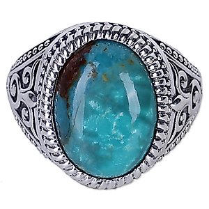 NOVICA Artisan Handmade Sterling Silver Singlestone Ring Cocktail with Reconstituted Turquoise Blue India [crownbezel 0.8 in L x 0.7 in W x 0.3 in H Band Width 4 mm W] ' Radiant Blue Beauty'