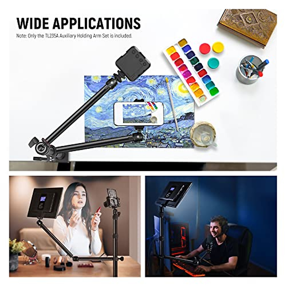 NEEWER Camera Desk Mount Stand with Two Auxiliary Holding Arms, Overhead Camera Mount Tabletop C Clamp 360° Swivel Ball Heads for DSLR, Webcam, Photography, Videography, Live Streaming, Zoom Calls