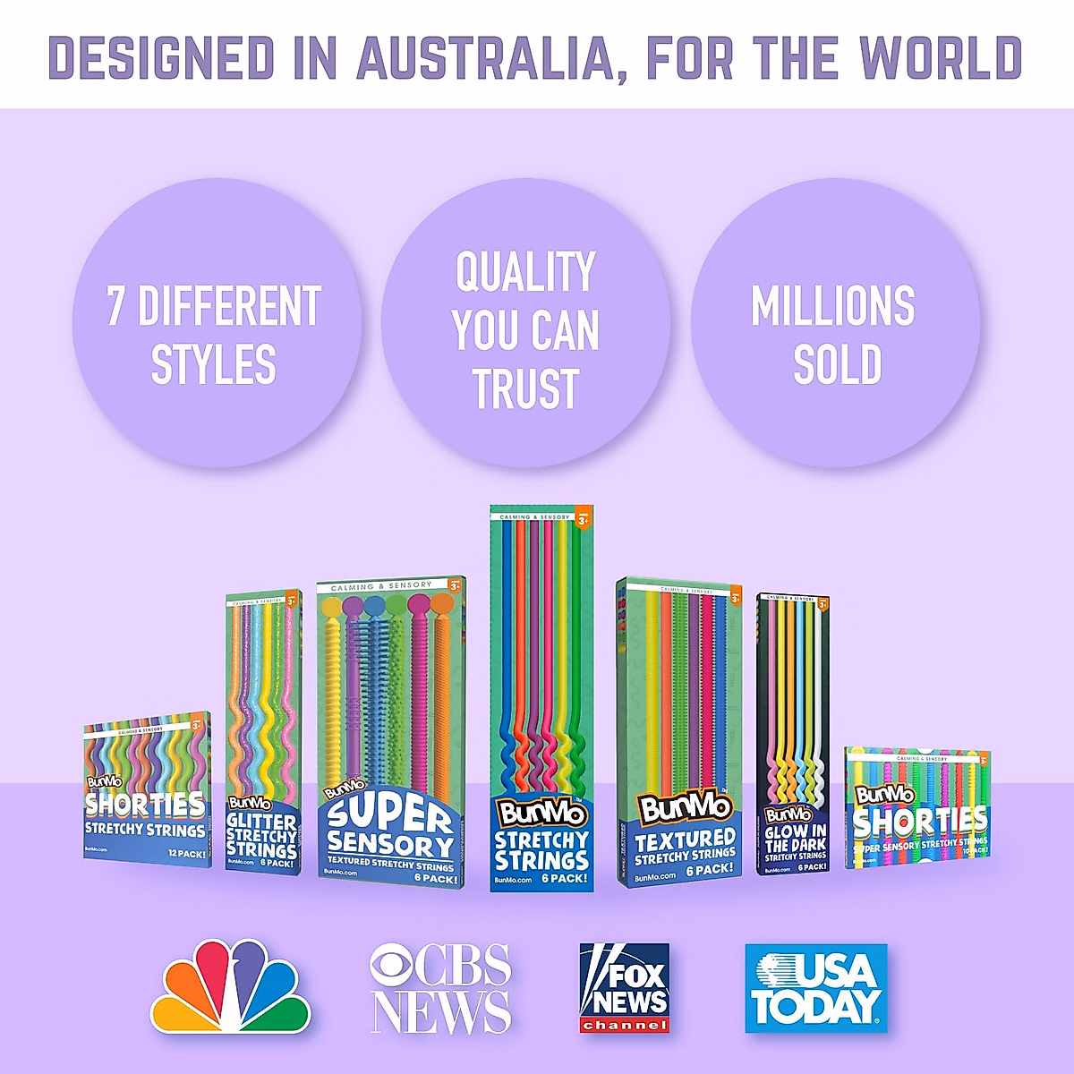 BUNMO Super Sensory Stretchy Strings 6pk | Calming & Textured Monkey Stretch Noodles | Sensory Toys for Autistic Children | Stress Relief & Anxiety Toys for Kids | Hours of Fun for Kids (Smooth)