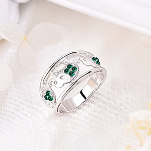 JO WISDOM 925 Sterling Silver Cubic Zirconia Elephant Ring Animal Rings,May Birthstone Emerald Color Jewelry Rings for Women size 7