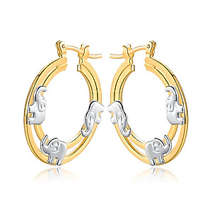 Barzel 18K Gold Plated Elephant Hoop Earrings For Women - Made In Brazil (ER107-2T)