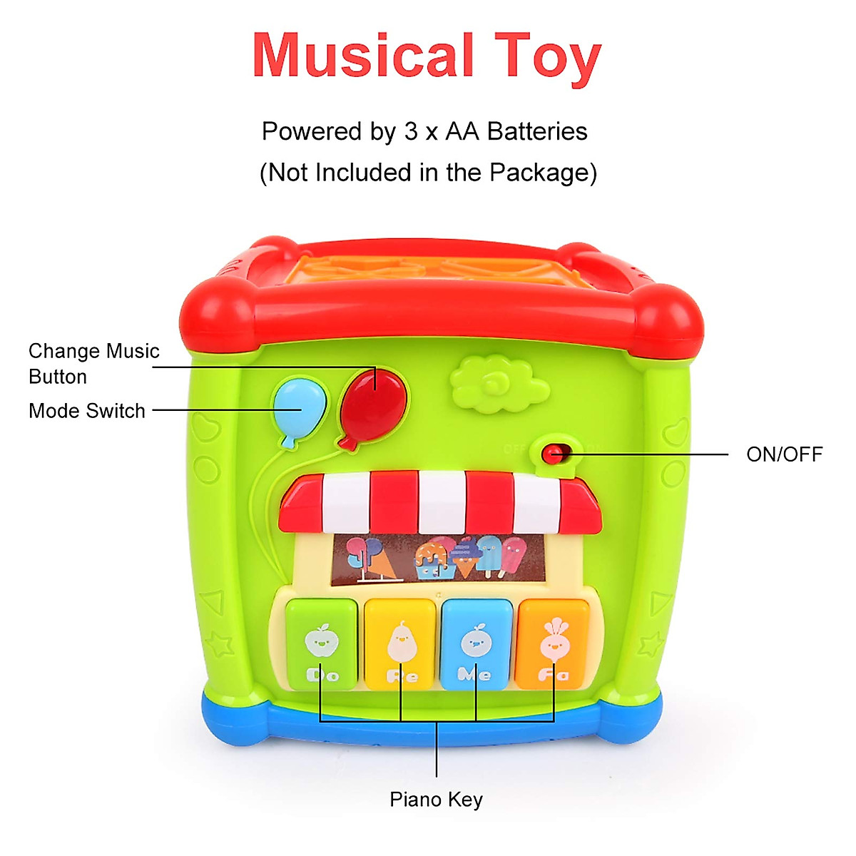 Baby Activity Cube 6-in-1 Musical Baby Learning Toys Including Letters Cognition Shape Sorter Piano Keys Interesting Multi-Functional Learning Activity Cube Best Gift for Boys Girls Aged 1 2 3