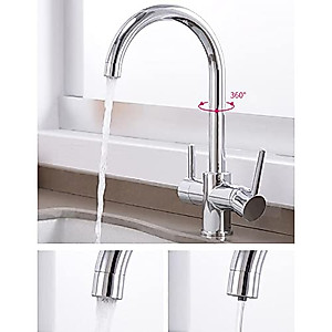 3 Way Kitchen Faucet for Filter Water System, Kitchen Taps Chrome Plated Brass Rotary Multifunction 3 in 1 Kitchen Sink Tap-B