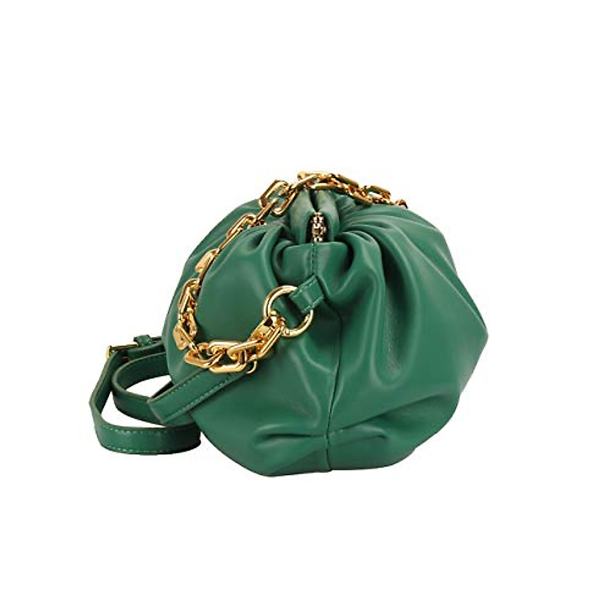 Women's Chain Pouch Bag Cloud-Shaped Dumpling Clutch Purse Ruched Fashion Trendy Shoulder Crossbody Handbag Chain Link Bag (Green)