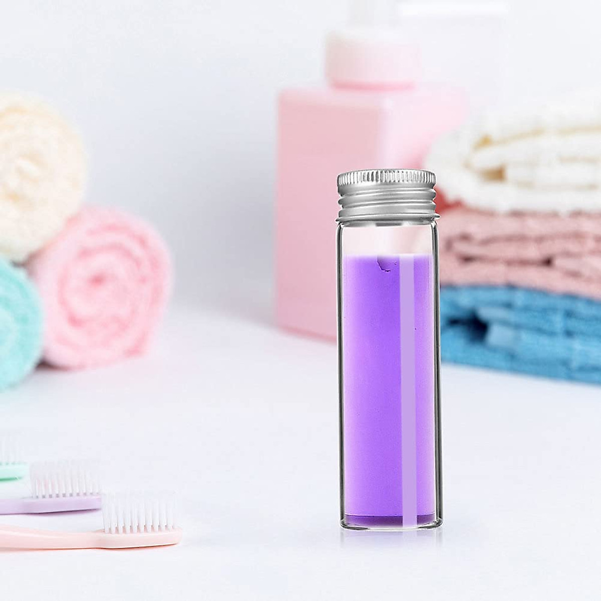 Cabilock 10pcs Clear Flat Glass Test Tubes with Screw Caps Large Test Tubes Containers for Bath Salt Candy Storage 80ml