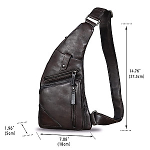 Genuine Leather Sling Bag for Men Vintage Handmade Crossbody Daypack Hiking Backpack Retro Crossbody Shoulder Bag (DarkCoffee)