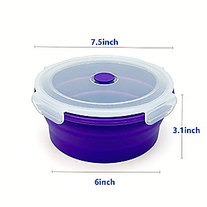 Lunbengo 1200ml Large Camping Bowl with Foldable Spoon, Collapsible Bowl With Lid, Silicone Bento Box, For Travel Camping Meal Prep & Food Storage, Microwave Dishwasher Safe, Purple