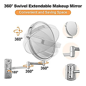 FFowcye 9" Magnifying Wall Mount Makeup Vanity Mirror,1x/7x Double-Side Makeup Mirror with Magnification,Swivel Extendable Shaving Face Mirror for Bathroom, Wall Mirror for Chrome…