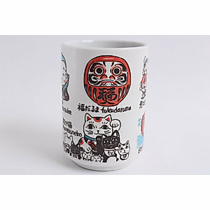 Mino ware Japanese Ceramics Sushi Yunomi Chawan Tea Cup Lots of Luck Daruma Manekineko made in Japan (Japan Import) YAY033