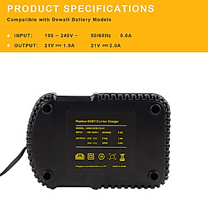 Fast Battery Charger DCB112 for Dewalt Tools 12V-20V Lithium-ion Battery DCB101 DCB105 DCB115 DCB107, Fit DCB120 DCB127 DCB206 DCB205 DCB204 DCB203 DCB201 DCB200