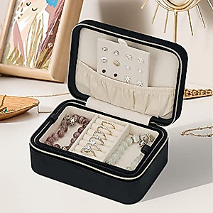 ATAIMEISEN Travel Jewelry Organizer Boxes Small Jewelry Box Portable Organizer Boxes 2 Layer Travel Jewelry Case Travel Mini Storage Organizer Box with Zipper for Gift Opinion/black