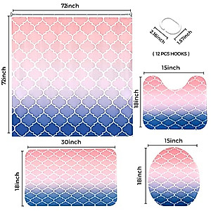 HBlife 4PCS Moroccan Style Bathroom Sets with Shower Curtain and Rugs, 72"x72" Boho Shower Curtains with 3 PCS Bathroom Mats Sets, Shower Curtain Sets with Non-Slip Rug and 12 Shower Curtain Hooks