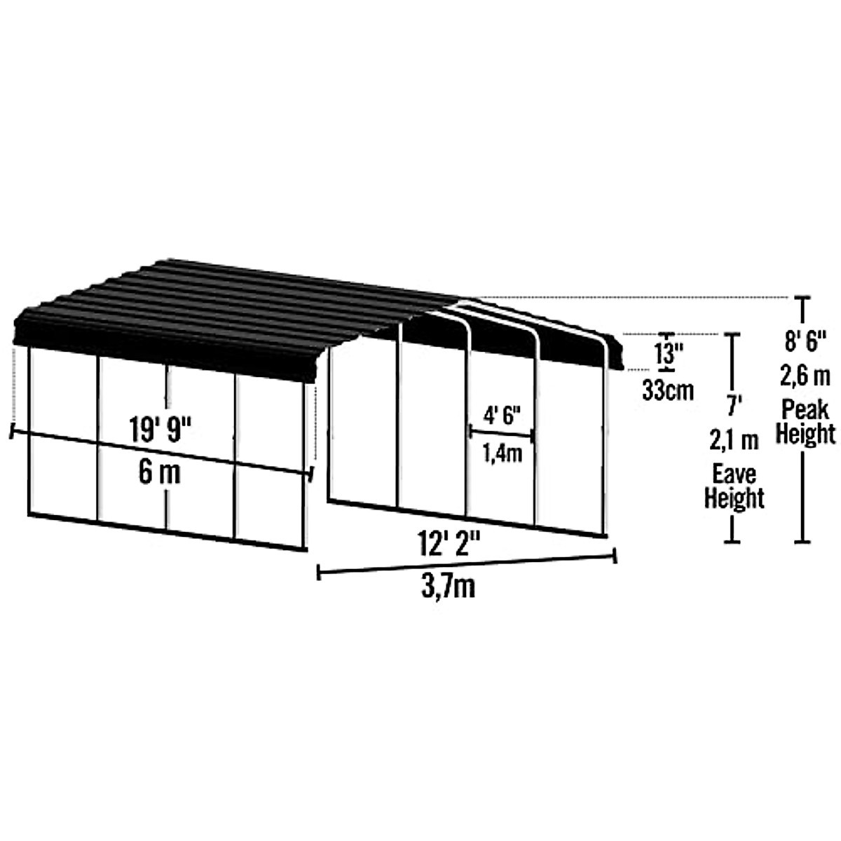 Arrow Sheds Amazon Exclusive 12' x 20' x 7' 29-Gauge Carport with Galvanized Steel Roof Panels and Enclosure Kit, Charcoal