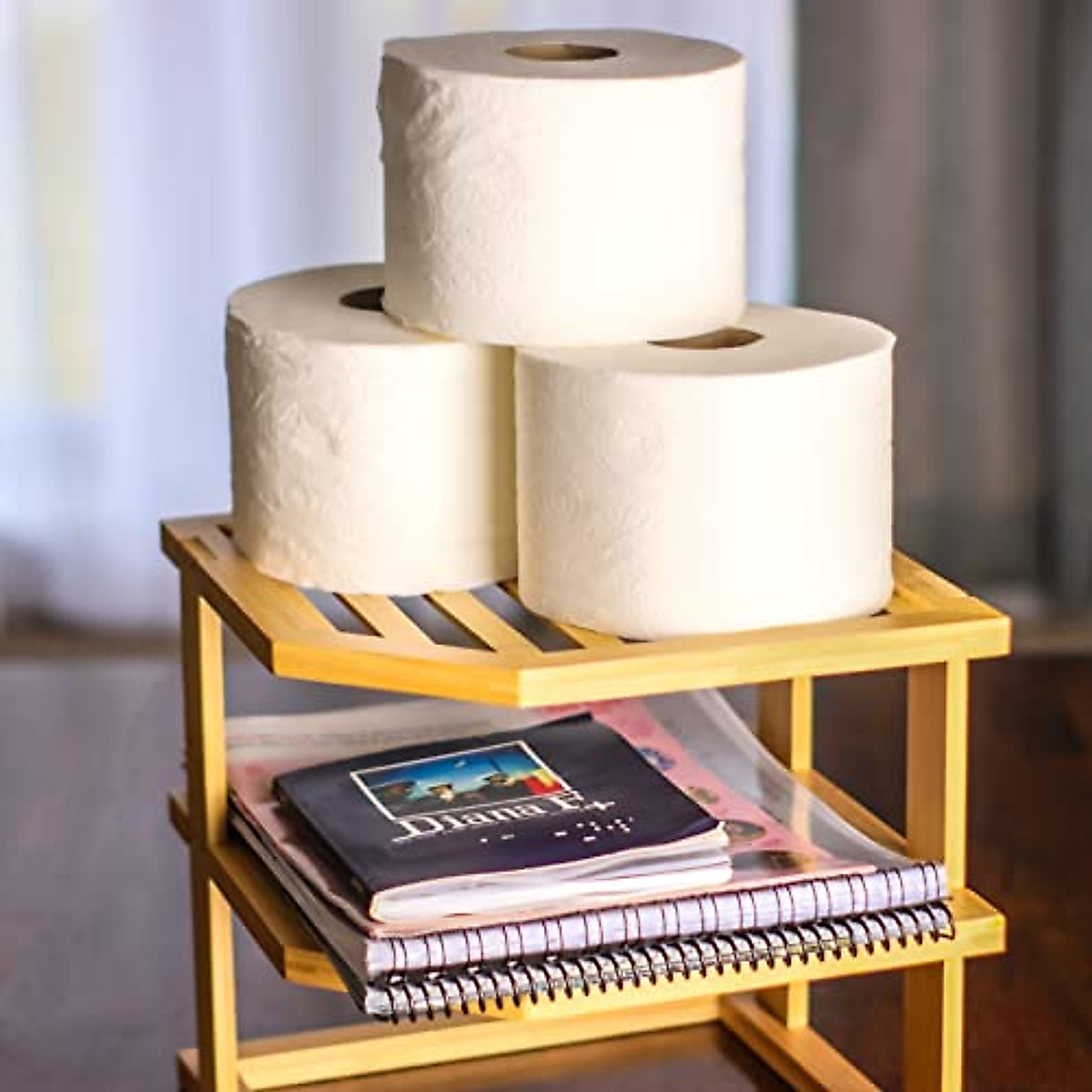 Trademark Innovations Bamboo Kitchen Counter Corner Shelf 3 Tier Plate Rack