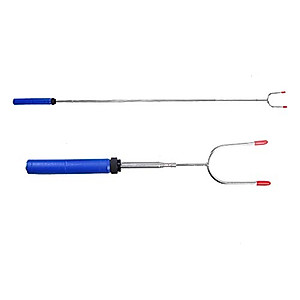 5 Sets Extendable Rotary Roasting Sticks with Interchangeable 304 SS Fork Biscuit Cup Roaster Head-Good for Campfire Pie,S'More Marshmallow Hot Dog Fire Pit BBQ -Sturdy Telescopic Rod and Wood Handle