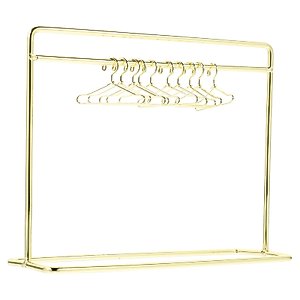 NUOBESTY Doll Hangers Miniature Garment Rack with 10pcs Mini Clothes Hangers Metal Dress Outfit Holders for Closet Wardrobe Dollhouse Furniture Accessories Golden Doll Closet