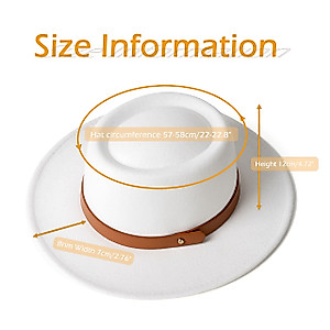 EOGIMI Lady Retro Wide Brim Fedora Floppy Pork Pie Hat with Belt Buckle White