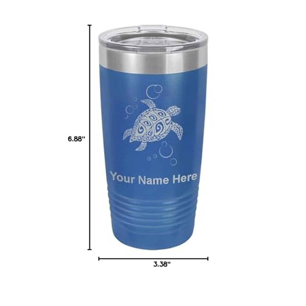 LaserGram 20oz Vacuum Insulated Tumbler Mug, Hawaiian Sea Turtle, Personalized Engraving Included (Dark Blue)