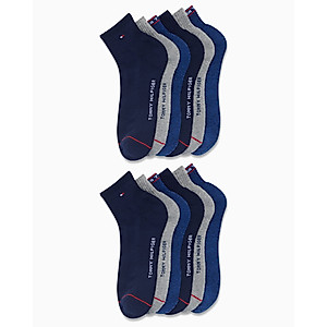Tommy Hilfiger Men's Socks - Cushion Quarter Cut Ankle Socks (12 Pack), Size 7-12, BlueGrey