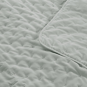 ROARINGWILD Twin Size Quilt Bedding Sets with Pillow Sham, Sage Green Lightweight Soft Bedspread Coverlet, Quilted Blanket Thin Comforter Bed Cover, All Season, 2 Pieces, 68x90 inches