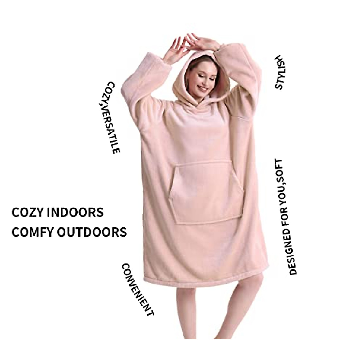 CozyLeep Wearable Blanket Hoodie - Oversized Long Snuggle Blanket Sweatshirt for Adult Teens Women Men Birthday Idea Gifts, Pink