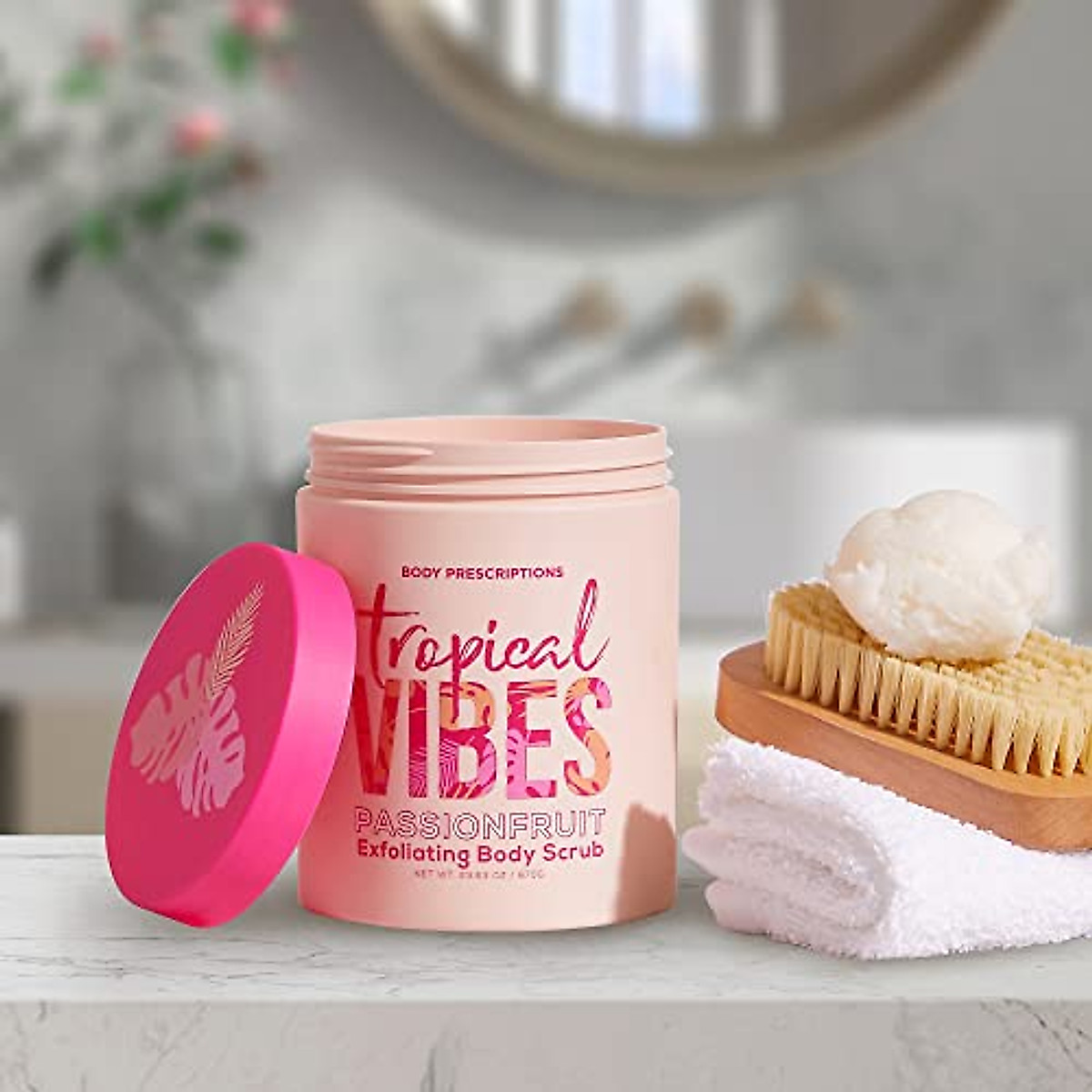 Body Prescriptions Exfoliating Body Scrub | 21.16 Oz Body Cleanser Infused with Passionfruit | Daily Body Wash for Nourished and Ultra Smooth Skin, ?Tropical Vibes?