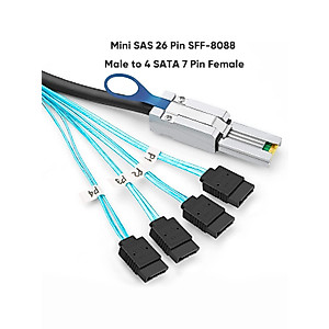CableCreation Mini SAS 26Pin (SFF-8088) Male to 4 SATA 7Pin Female Cable, Mini SAS Host/Controller to 4 SATA Target/Backplane, 1M / 3.3FT