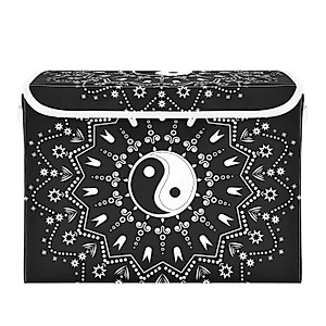 DOMIKING Yin Yang Mandala Storage Basket with Lid Collapsible Storage Bins Decorative Lidded Storage Boxes for Toys Organizers with Handles for Shelves Clothes Nursery Playroom