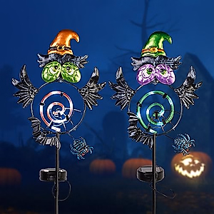 Viveta Halloween Solar Lights Outdoor, 2 Pack Halloween Solar Stake Lights Owl Decor with Led Lights for Pathway Garden Yard Patio