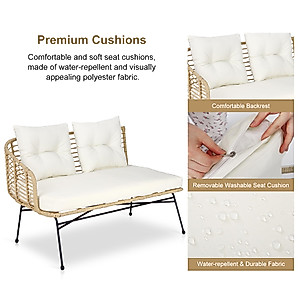 IDEALHOUSE 4 Pieces Patio Furniture Set,Boho L-Shaped Sofa Outdoor Furniture Lounge Set Conversation Sectional with Thick Cushions and Toughened Glass Coffee Table for Deck,Backyard, Porch