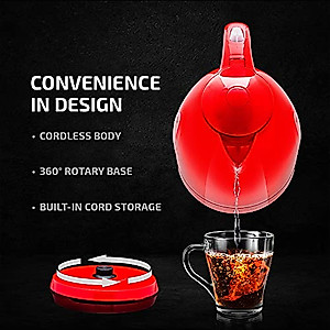 Ovente Electric Kettle 1.7 Liter Hot Water Boiler LED Light, 1100 Watt BPA-Free Portable Tea Maker Fast Heating Element with Auto Shut-Off and Boil Dry Protection, Brew Coffee & Beverage, Red KP72R