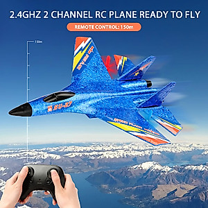 RoofWorld RC Plane Remote Control Glider Airplanes 2.4 GHZ 2 Channels, Easy to Fly RC Fighter, Remote Control Aircraft with Automatic Balance Gyro for Adult Kids Beginner