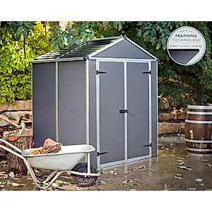 Palram - Canopia Rubicon Storage Shed, 6'x10' DIY Backyard Shed, Gray Polycarbonate Panels and Aluminum Frame, Sheds & Outdoor Storage for Lawn Mower, Bike, Garden Tools, Outdoor Storage Box Shed