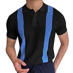Mens Fashion Casual Button Lapel Short Sleeve T Shirt Jacket Top Male Casual Printing Sports Tennis T Shirt Black