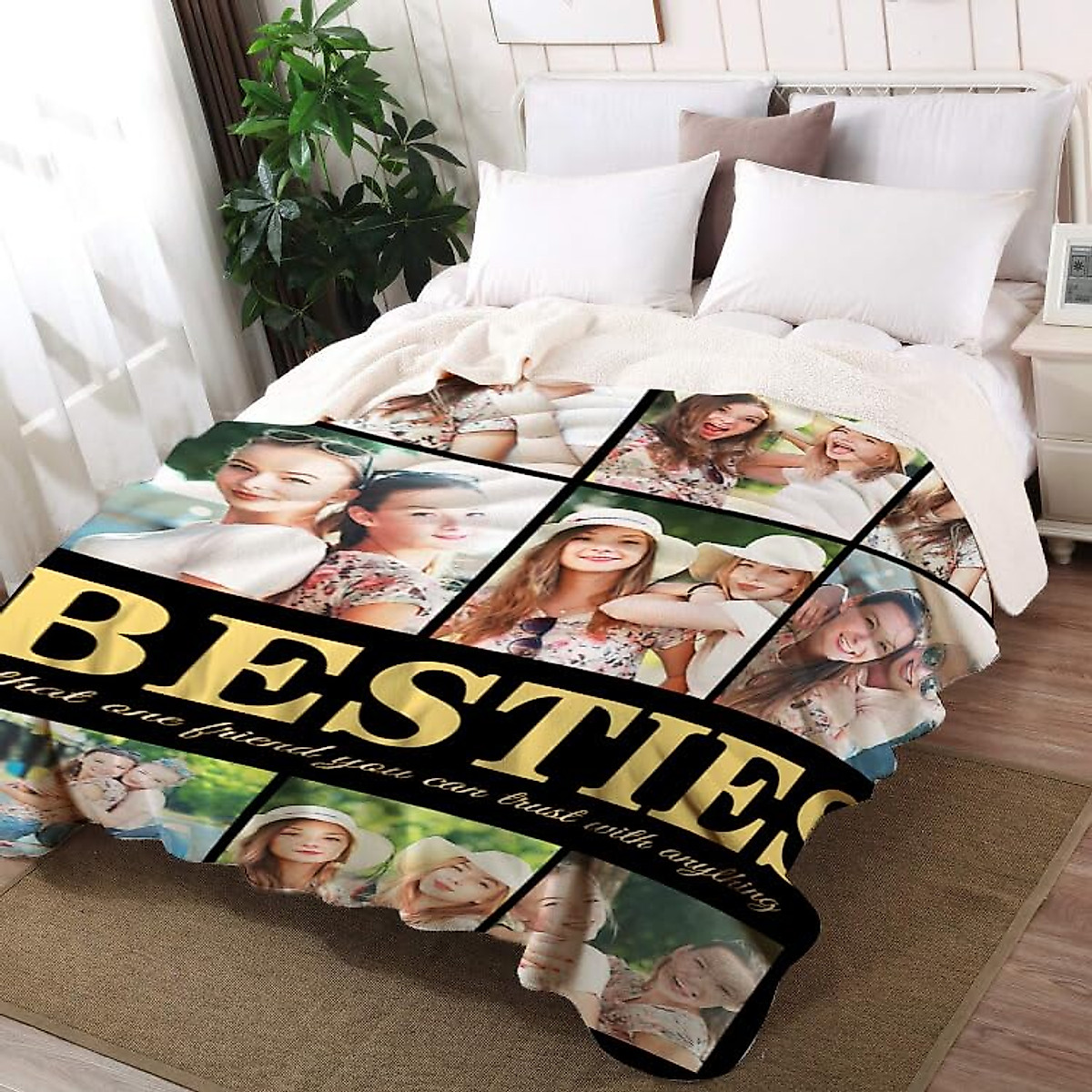 Personalized Best Friend Blanket Gifts for Women, Best Friend Birthday Gifts, Custom Friendship Blanket with Photos for Besties BFF Friends Birthday, Personalized Collage Blanket